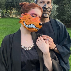 Japanese Kitsune Half Mask Wearable, Half Face Wolf Mask, the Nine Tail ...