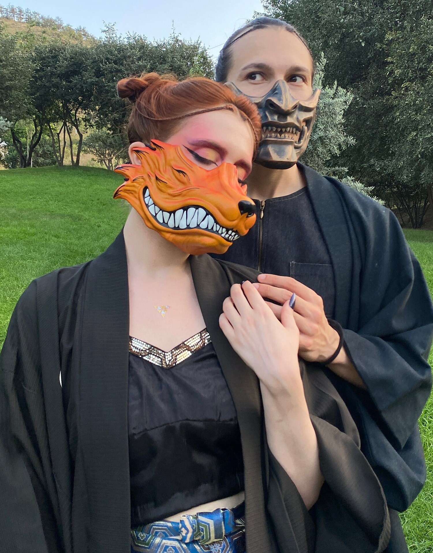 Japanese Kitsune Half Mask Wearable Half Face Wolf Mask the - Etsy