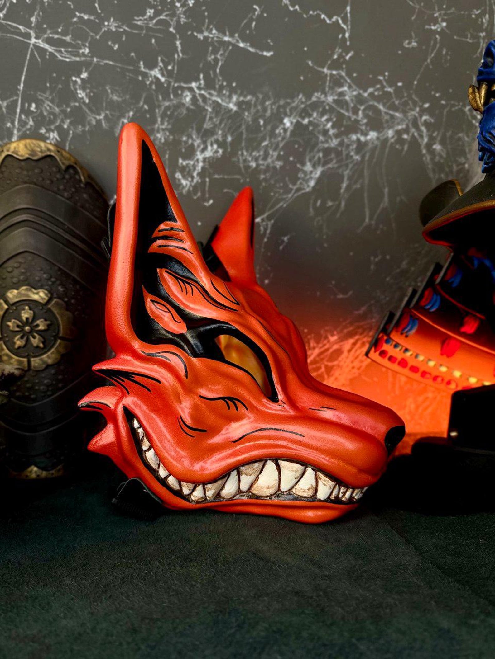 Kitsune Mask, Orange Japanese Fox Mask, the Nine Tail Fox, Anime Mask ...