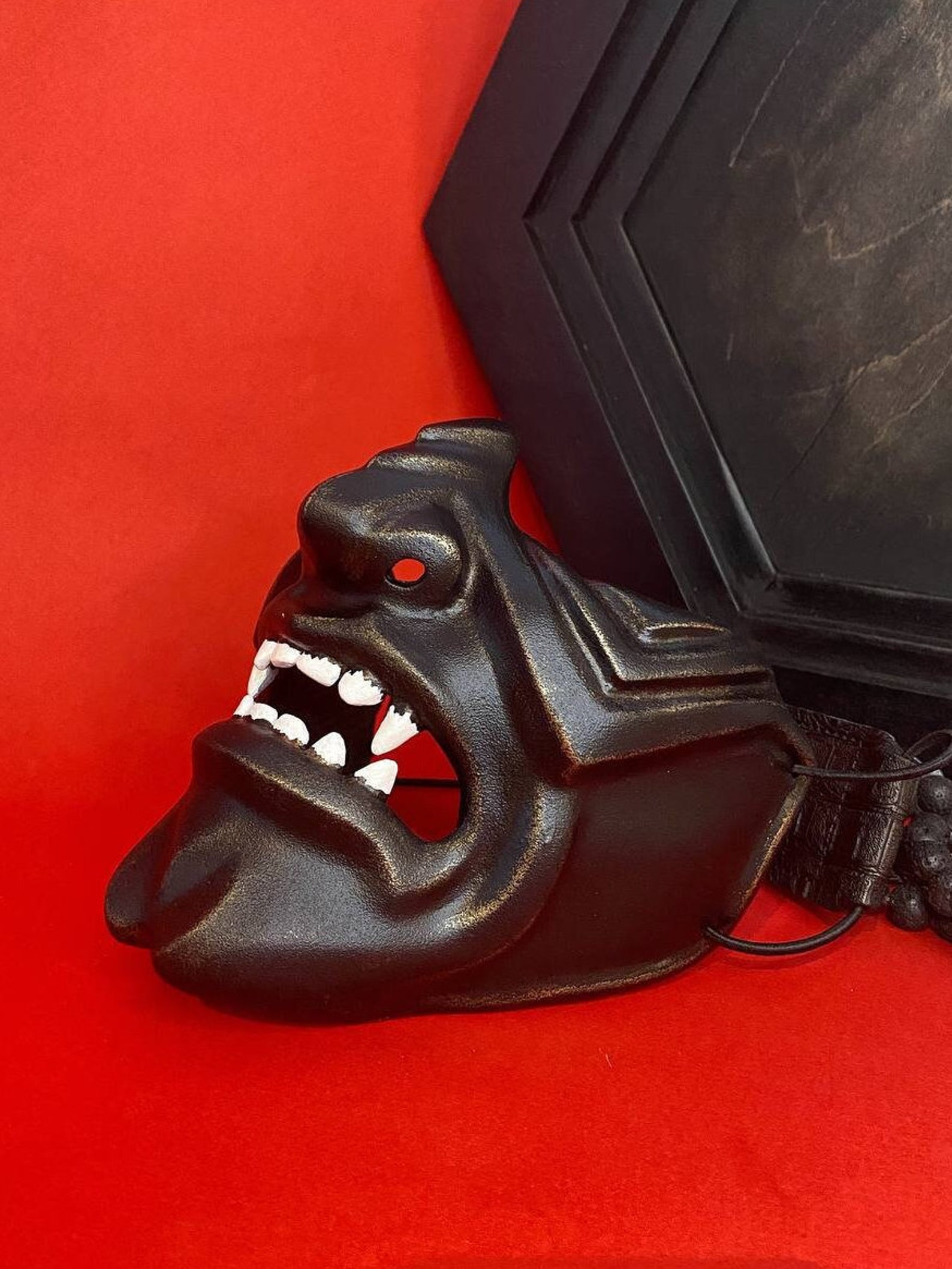 Samurai Half Mask: Black Mempo Mask Japanese Mempo Mask RED - Etsy