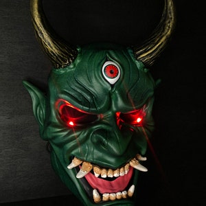 Japanese Oni Mask Wearable: Green and Red Demon Mask, Green Oni Mask ...