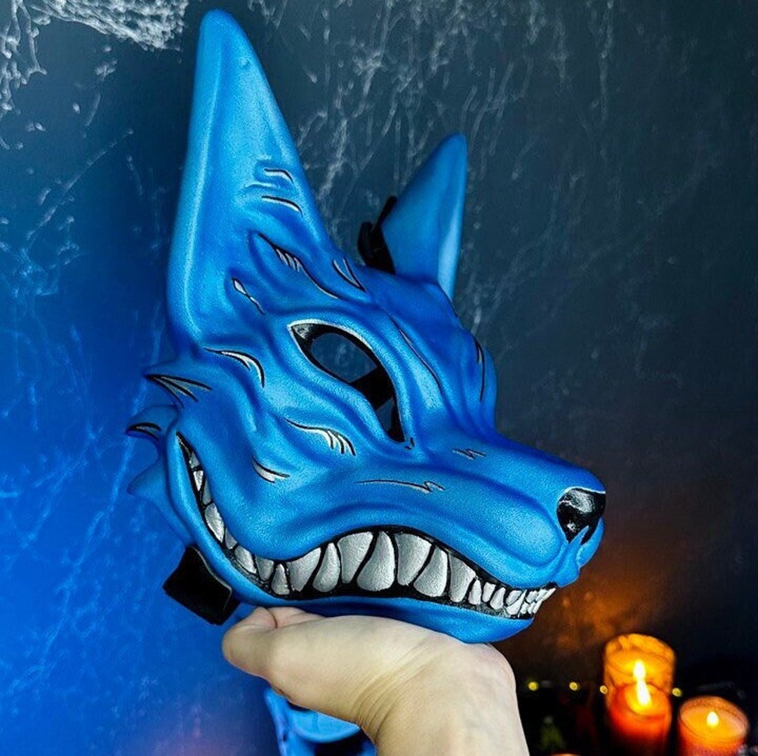 Japanese Kitsune Mask, Blue Kitsune Mask Anime Cosplay, the Nine Tail ...