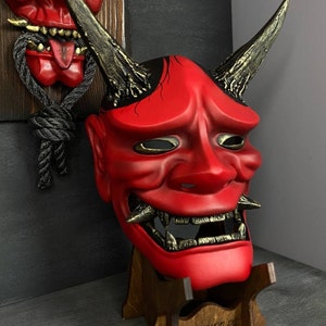 Traditional Japanese Hannya Mask, Red and Gold Samurai Mask, MADE to ...