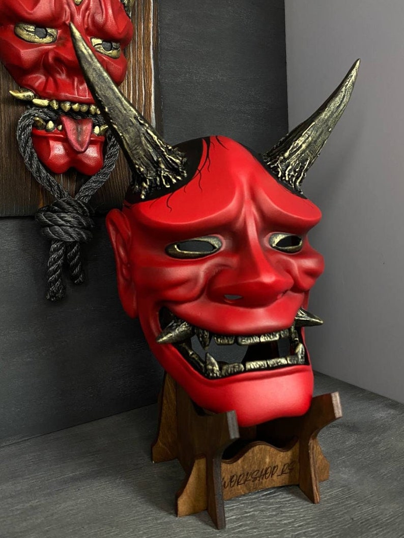 Traditional Japanese Hannya Mask Red and Gold Samurai Mask - Etsy