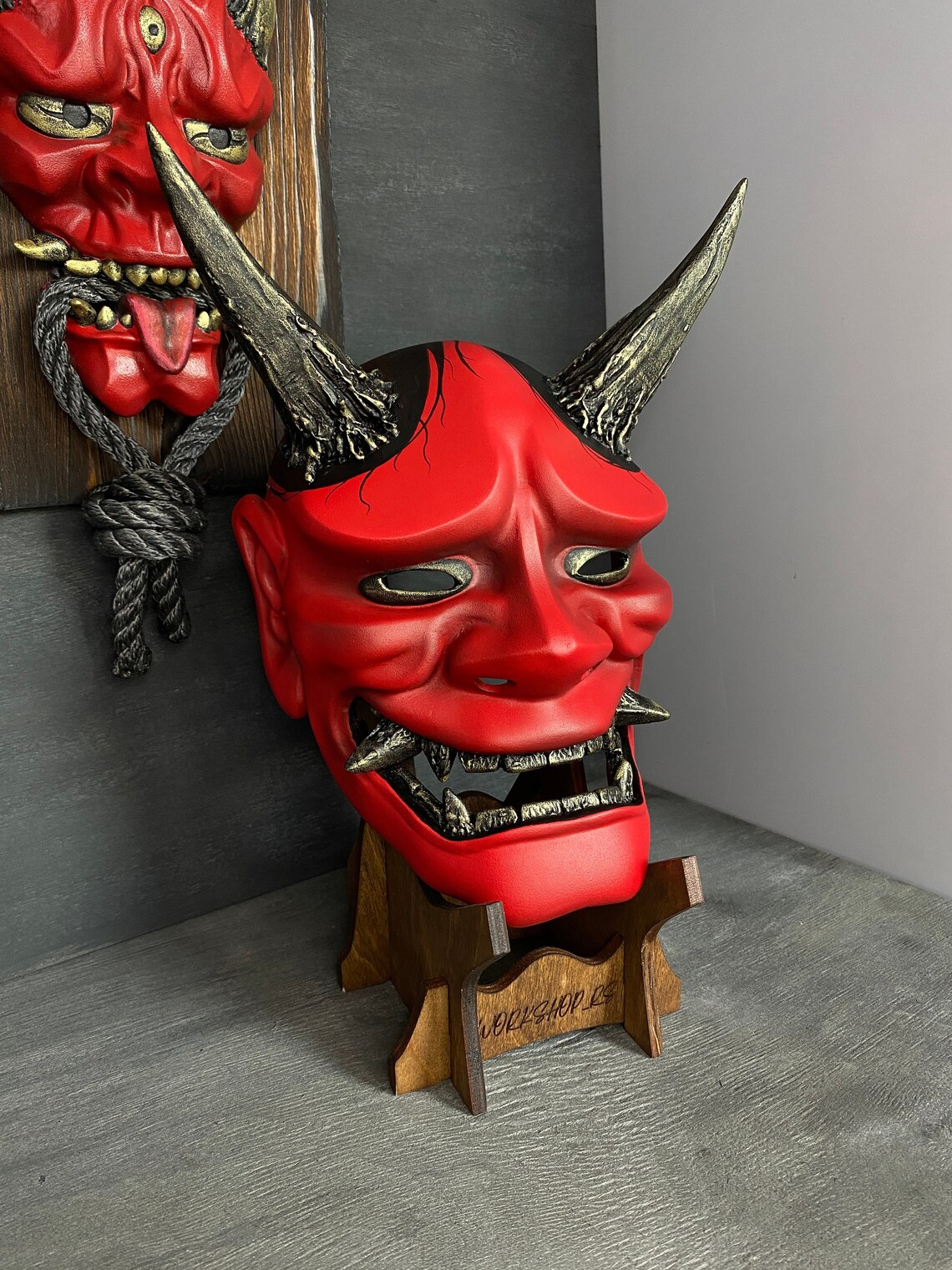 Traditional Japanese Hannya Mask Red and Gold Samurai Mask - Etsy