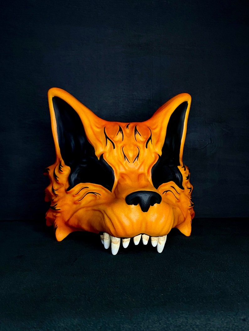 Kitsune Half Mask Japanese Fox Half Mask Orange Fox Mask - Etsy
