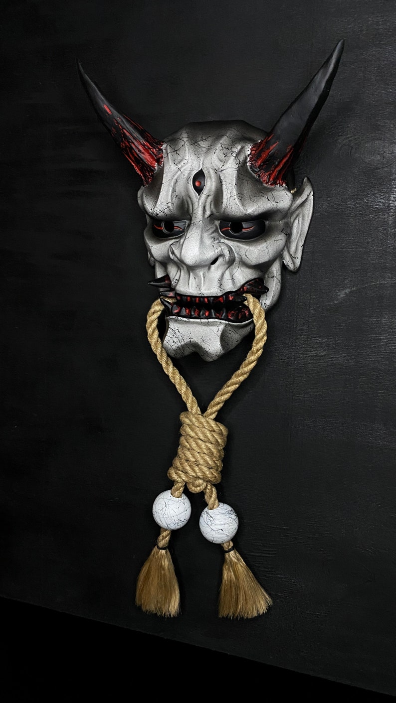 Black and White Oni Mask With Rope Wall Oni Mask Oni Mask - Etsy