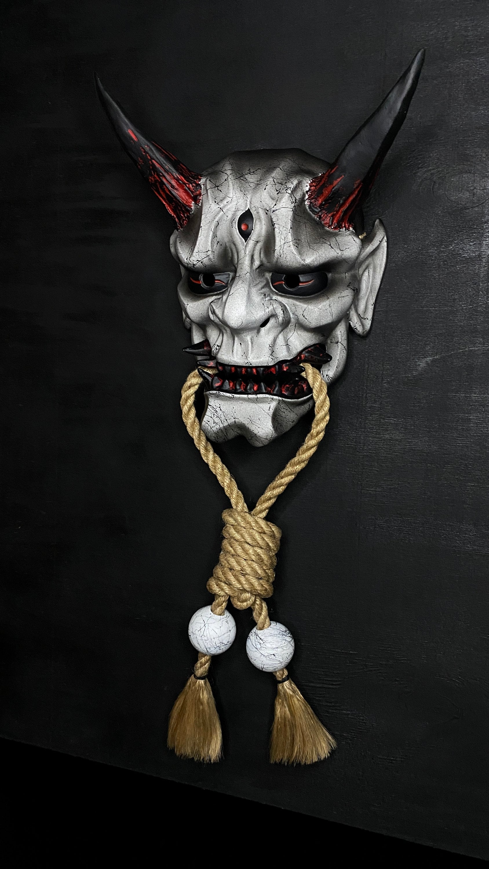 Black and White Oni Mask With Rope Wall Oni Mask Oni Mask - Etsy