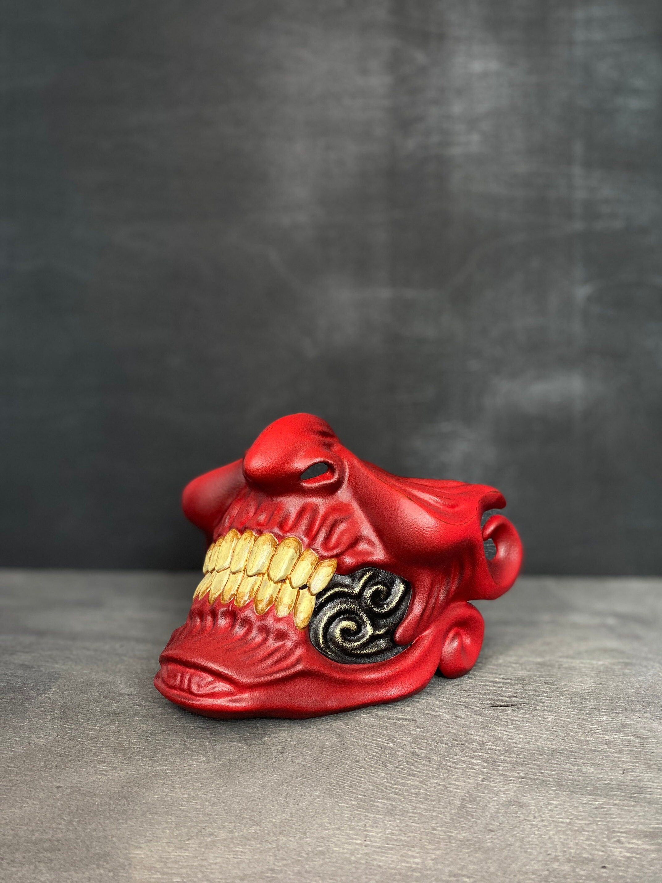 Oni Half Mask Red Samurai Mask Japanese Mempo Mask Half - Etsy