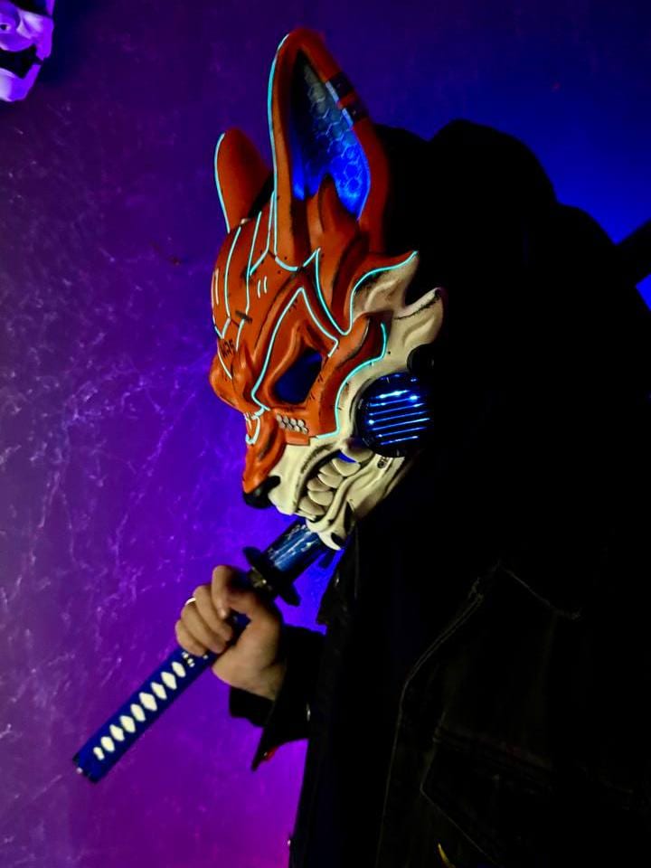 Cyberpunk Mask Kitsune Cyber Mask Wearable for Cosplay or Halloween ...