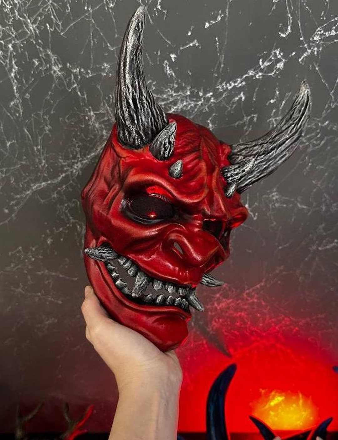 Japanese Oni Mask Wearable, Wall Decor Horror Oni Demon Mask, Kabuki ...