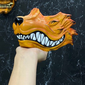 Japanese Kitsune Half Mask Wearable, Half Face Wolf Mask, the Nine Tail ...