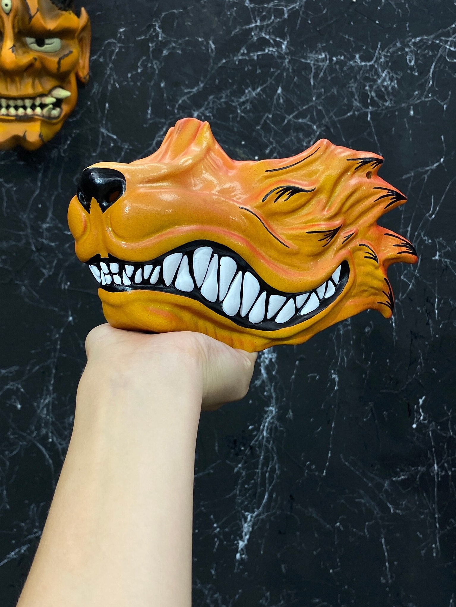 Japanese Kitsune Half Mask Wearable Half Face Wolf Mask the - Etsy