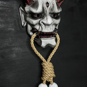 Black and White Oni Mask With Rope Wall Oni Mask Oni Mask - Etsy