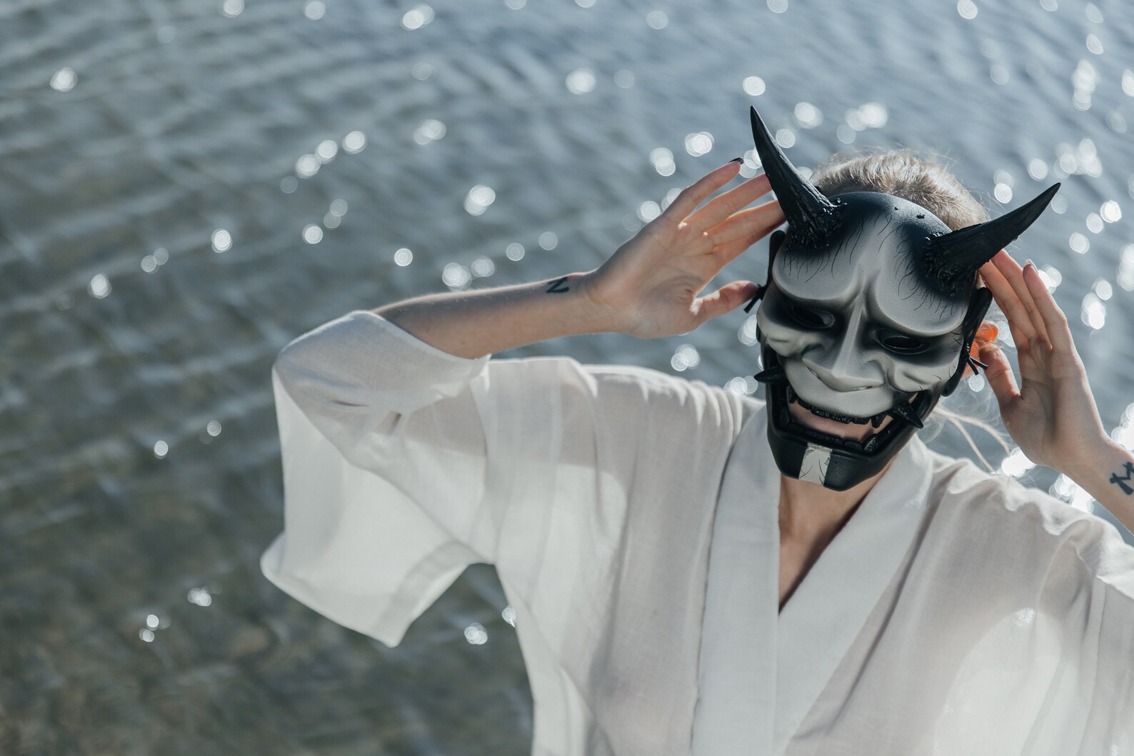 Japanese Hannya Mask White and Black Demon Mask Made to - Etsy