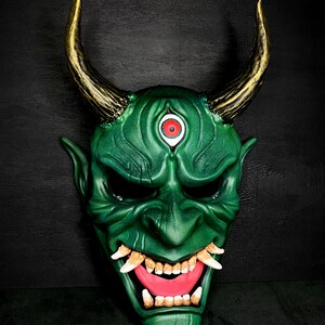 Japanese Oni Mask Wearable: Green and Red Demon Mask, Green Oni Mask ...