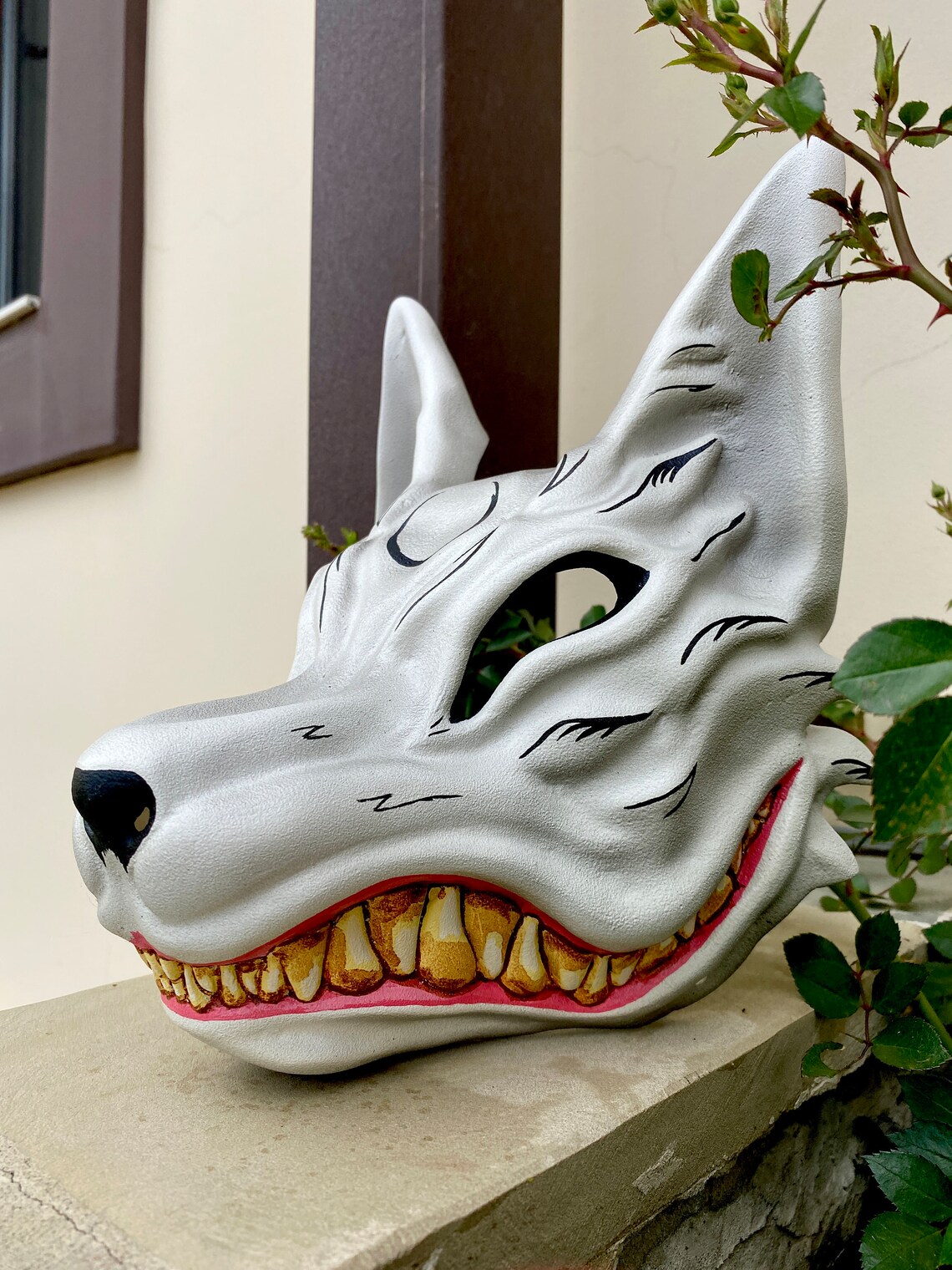 Japanese Kitsune Mask Black and White Full Face Kitsune Mask - Etsy