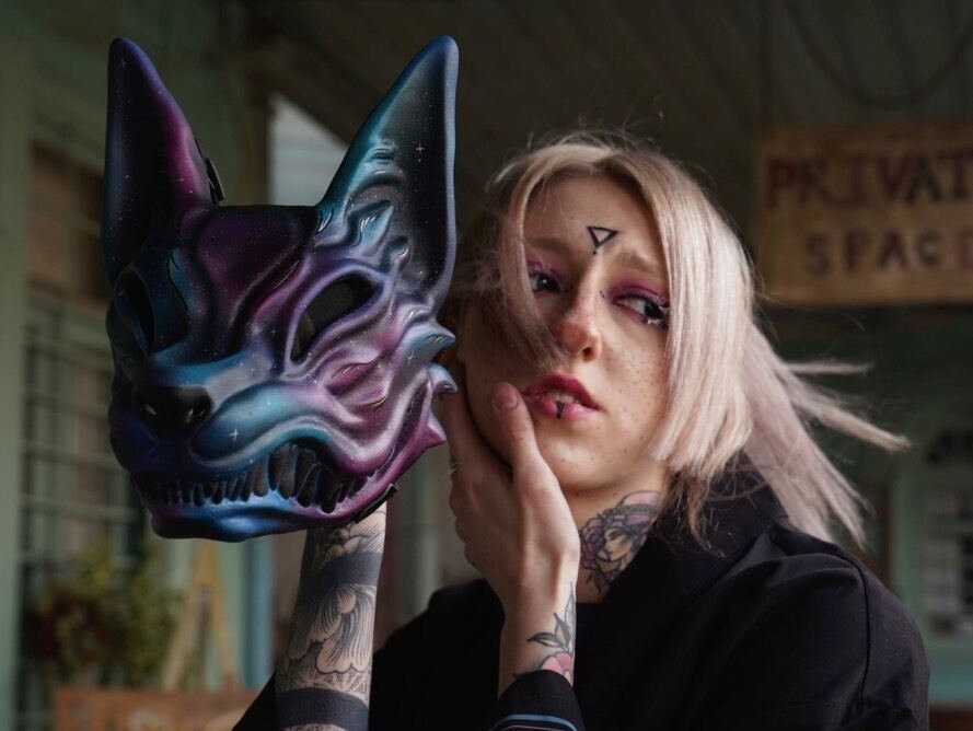 Handmade Kitsune Mask – Purple and Blue Wolf, Cosplay Costume - Etsy