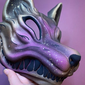 Japanese Kitsune Mask, Starry Sky Purple and Gold Fox Mask, MADE TO ...