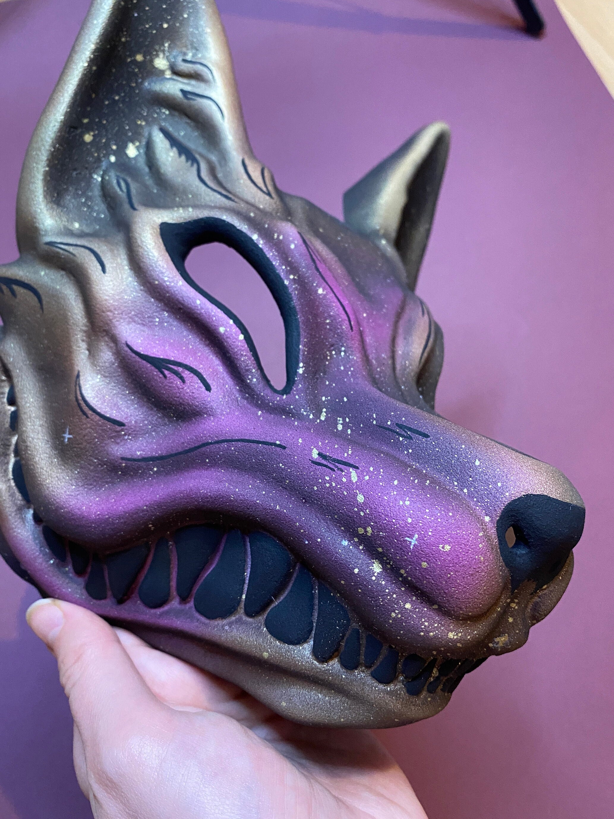 Japanese Kitsune Mask Starry Sky Purple and Gold Fox Mask - Etsy