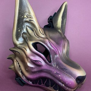 Japanese Kitsune Mask, Starry Sky Purple and Gold Fox Mask, MADE TO ...