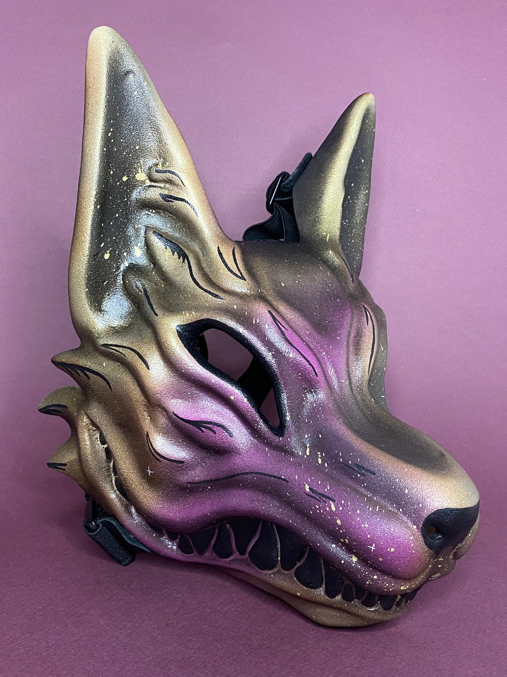 Japanese Kitsune Mask Starry Sky Purple and Gold Fox Mask - Etsy