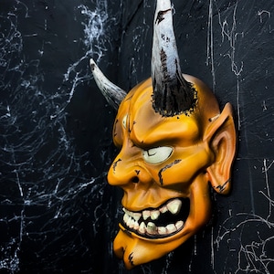 Japanese Oni Mask Wearable, Demon Mask, Orange Oni Mask, Yokai Mask ...