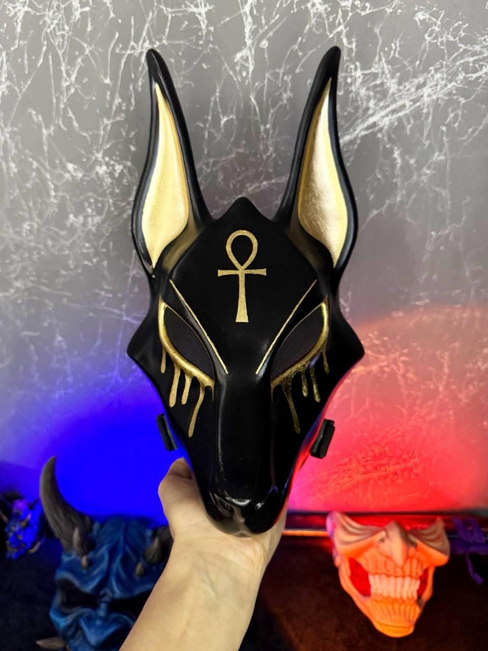 Anubis Mask: Black & Gold Egyptian Jackal Costume for Cosplay, Hallowen ...