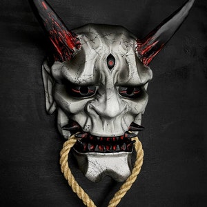 Black and White Oni Mask With Rope, Wall Decor Oni Mask With Rope ...