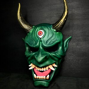 Japanese Oni Mask Wearable: Green and Red Demon Mask, Green Oni Mask ...