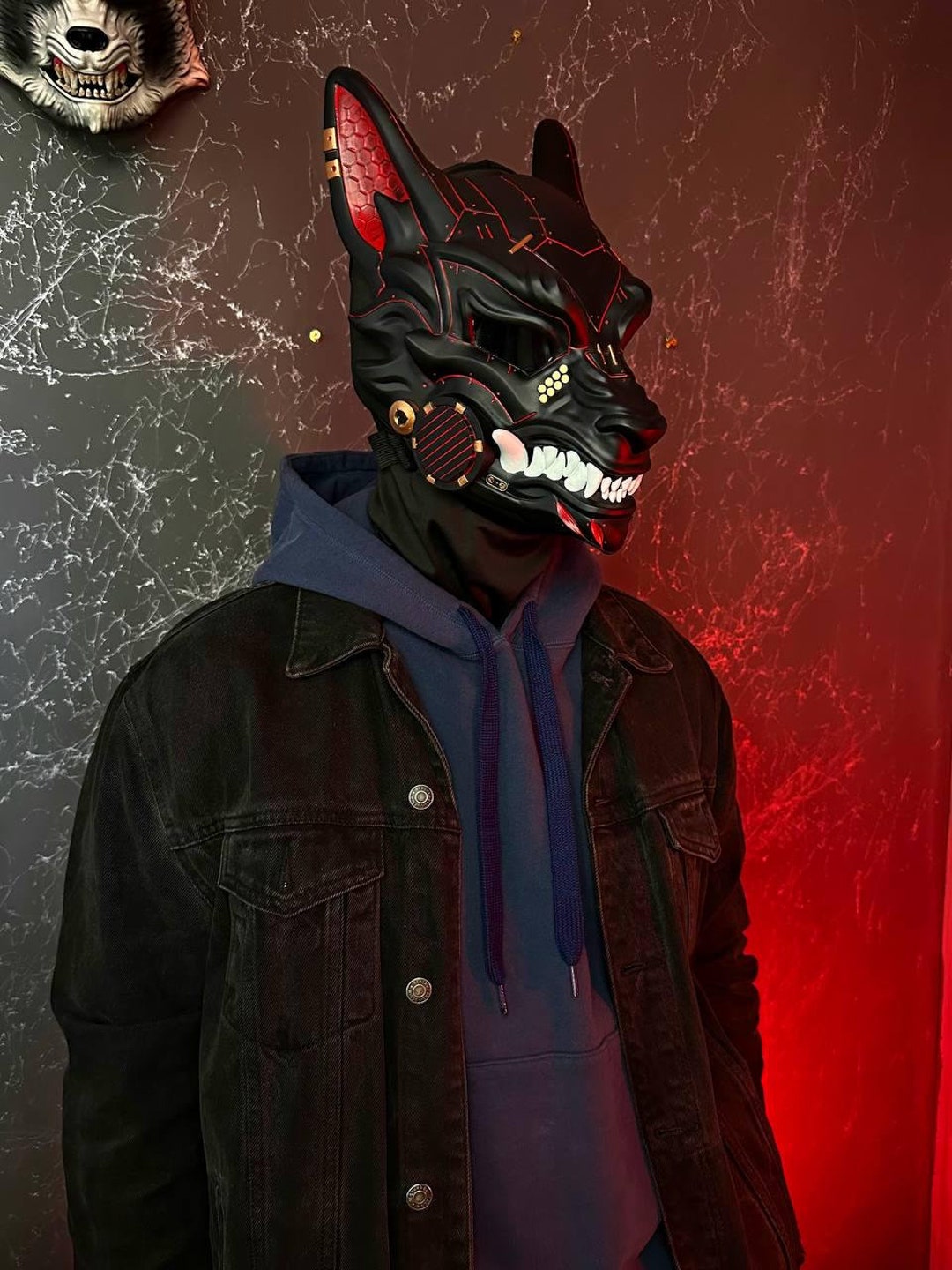 Cyberpunk Mask - Black and Red Wolf Mask Wearable, Cyberpunk Helmet ...