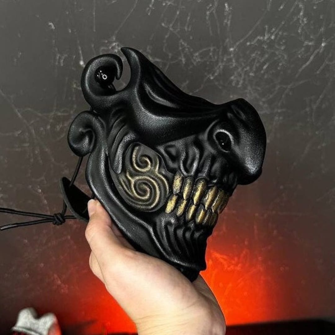 Samurai Mask, Ronin Mempo Mask, Japanese Demon, Black Oni Half Mask ...