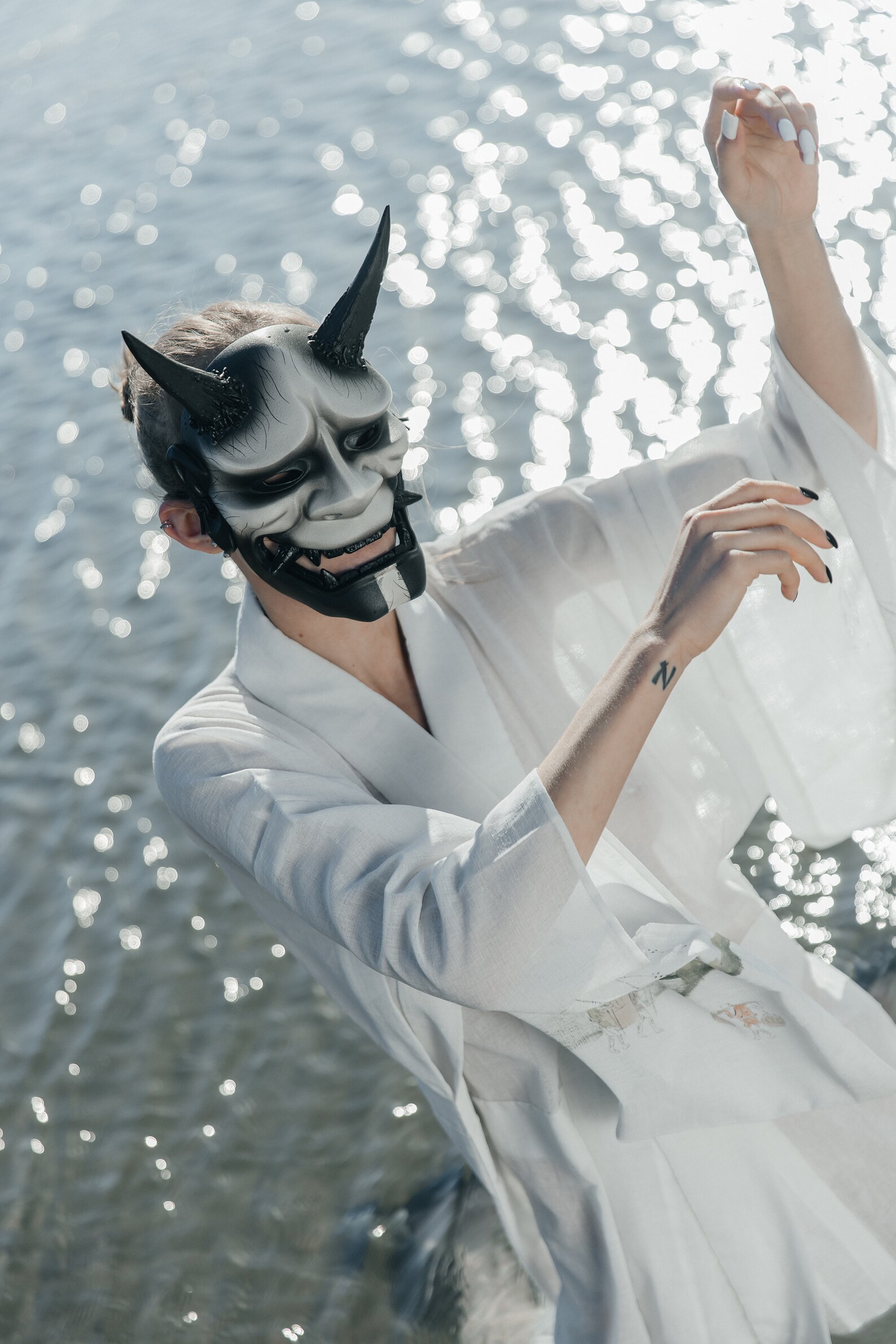 Japanese Hannya Mask White and Black Demon Mask Made to - Etsy