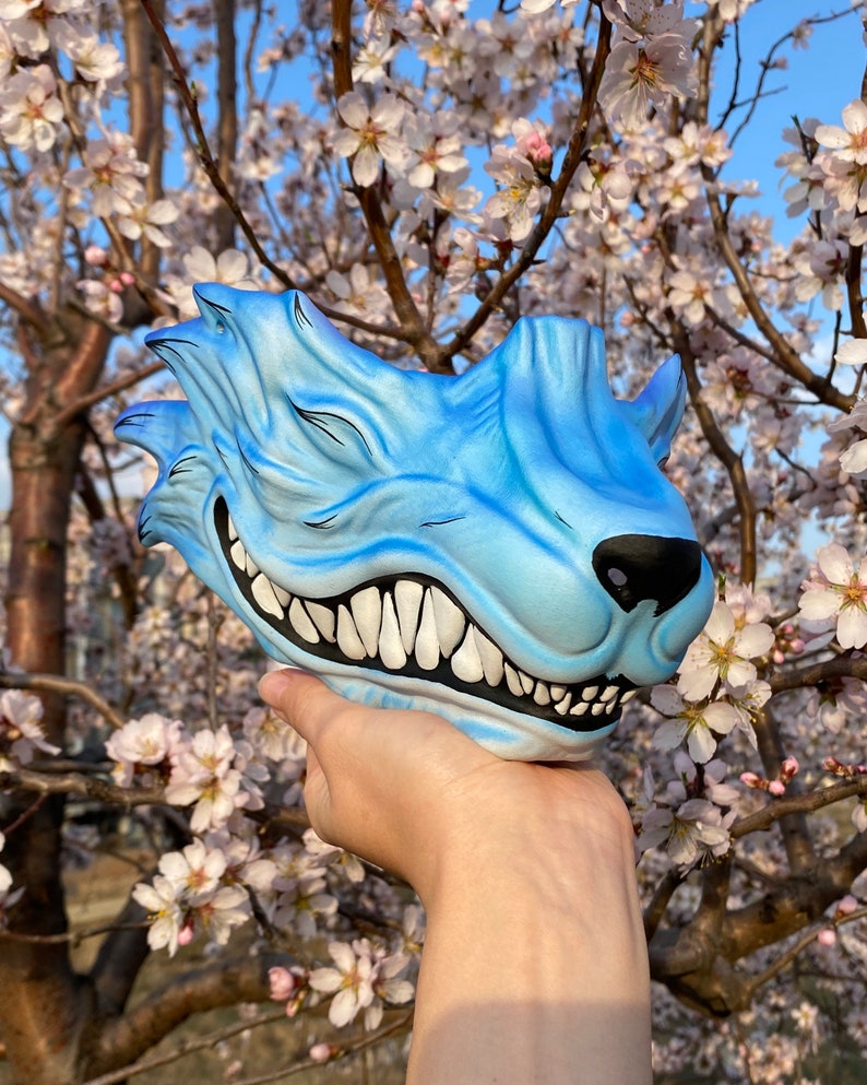 Japanese Kitsune Half Mask Blue Wolf Oni Half Mask Japanese - Etsy