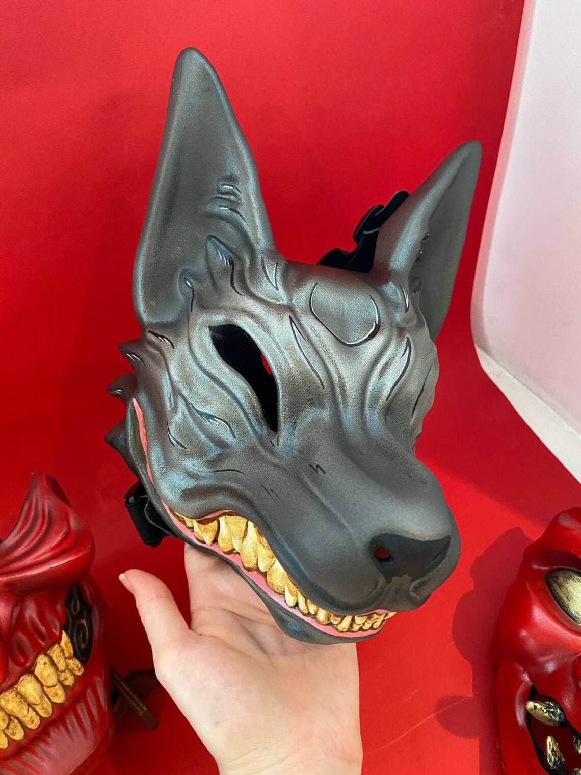 Japanese Kitsune Mask Black and Silver Fox Mask MADE TO - Etsy