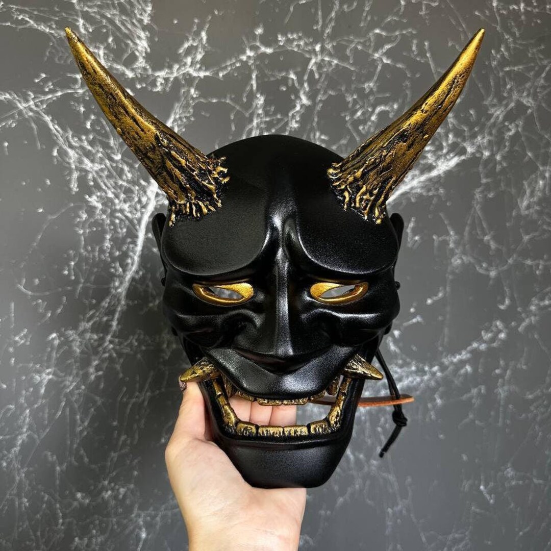 Japanese Hannya Mask Black and Gold, Samurai Mask, Kabuki Mask ...