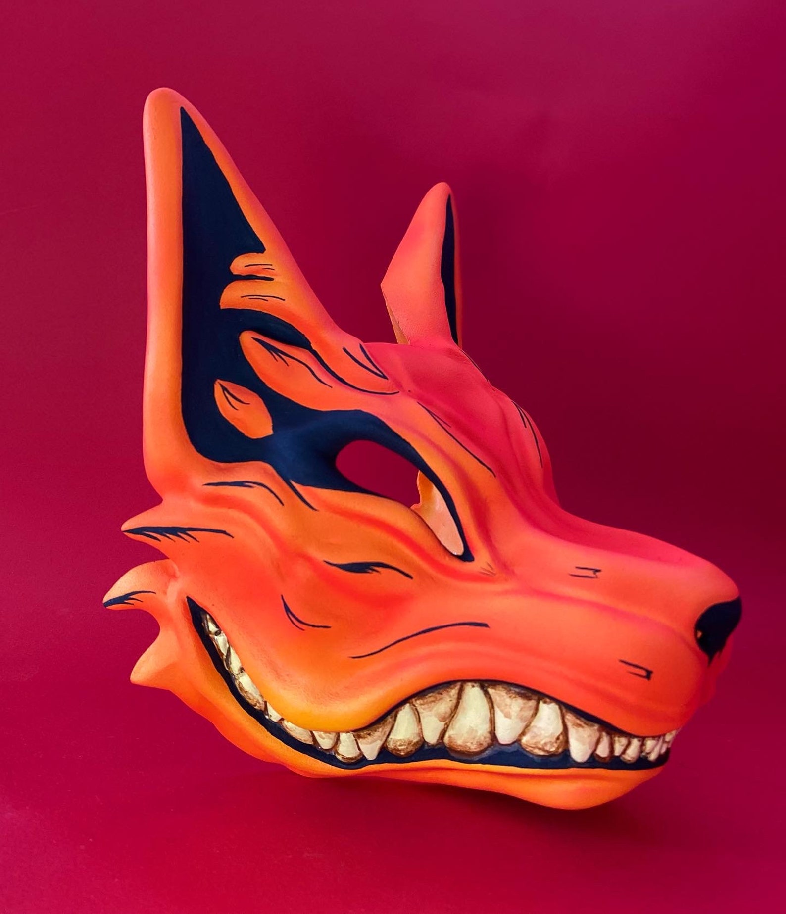 Kitsune Mask, Orange Japanese Fox Mask, the Nine Tail Fox, Anime Mask ...
