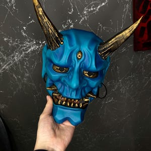 Japanese Oni Mask: Gold and Teal, Wearable Japanese Hannya Mask ...