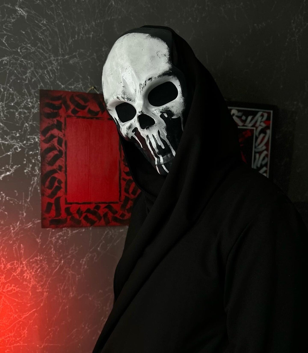 Death Skull Mask Black and White Wearable, Black Skull Mask Full Face ...