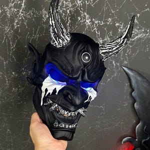 Black DBD Oni Mask With Lights Wearable, Black Devil Mask, Black Oni ...