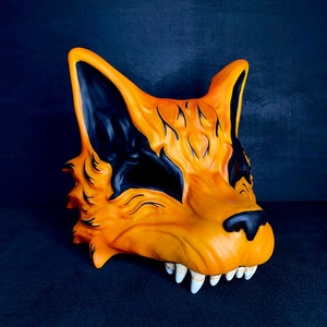 Kitsune Half Mask, Japanese Fox Half Mask, Orange Fox Mask, the Nine ...