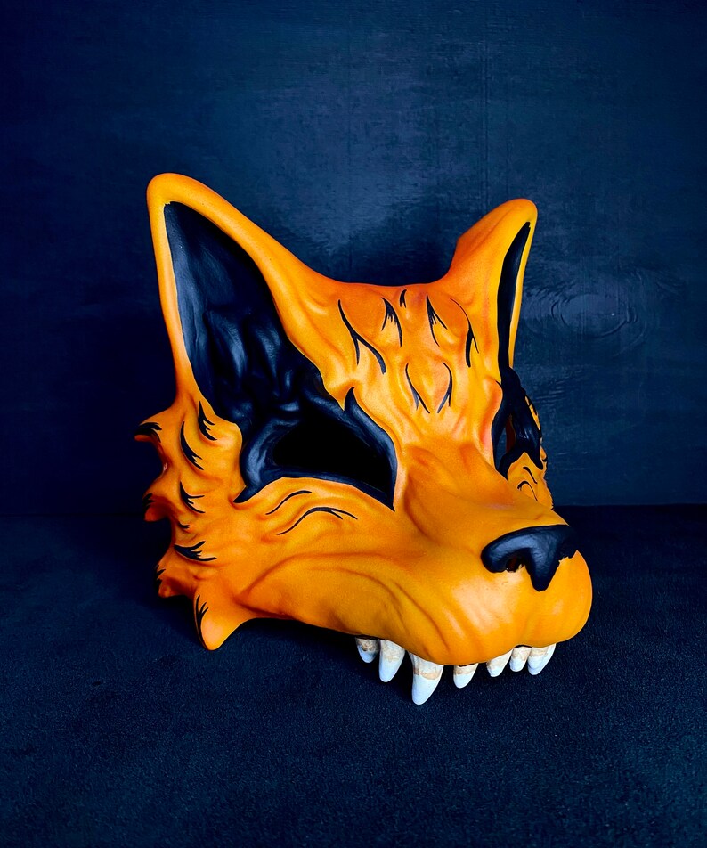 Kitsune Half Mask Japanese Fox Half Mask Orange Fox Mask - Etsy