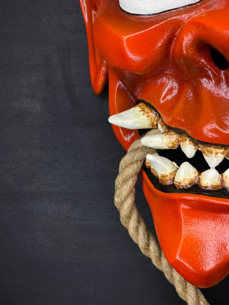 Japanese Oni Mask With Rope Red Oni Mask Decor Red Hannya - Etsy