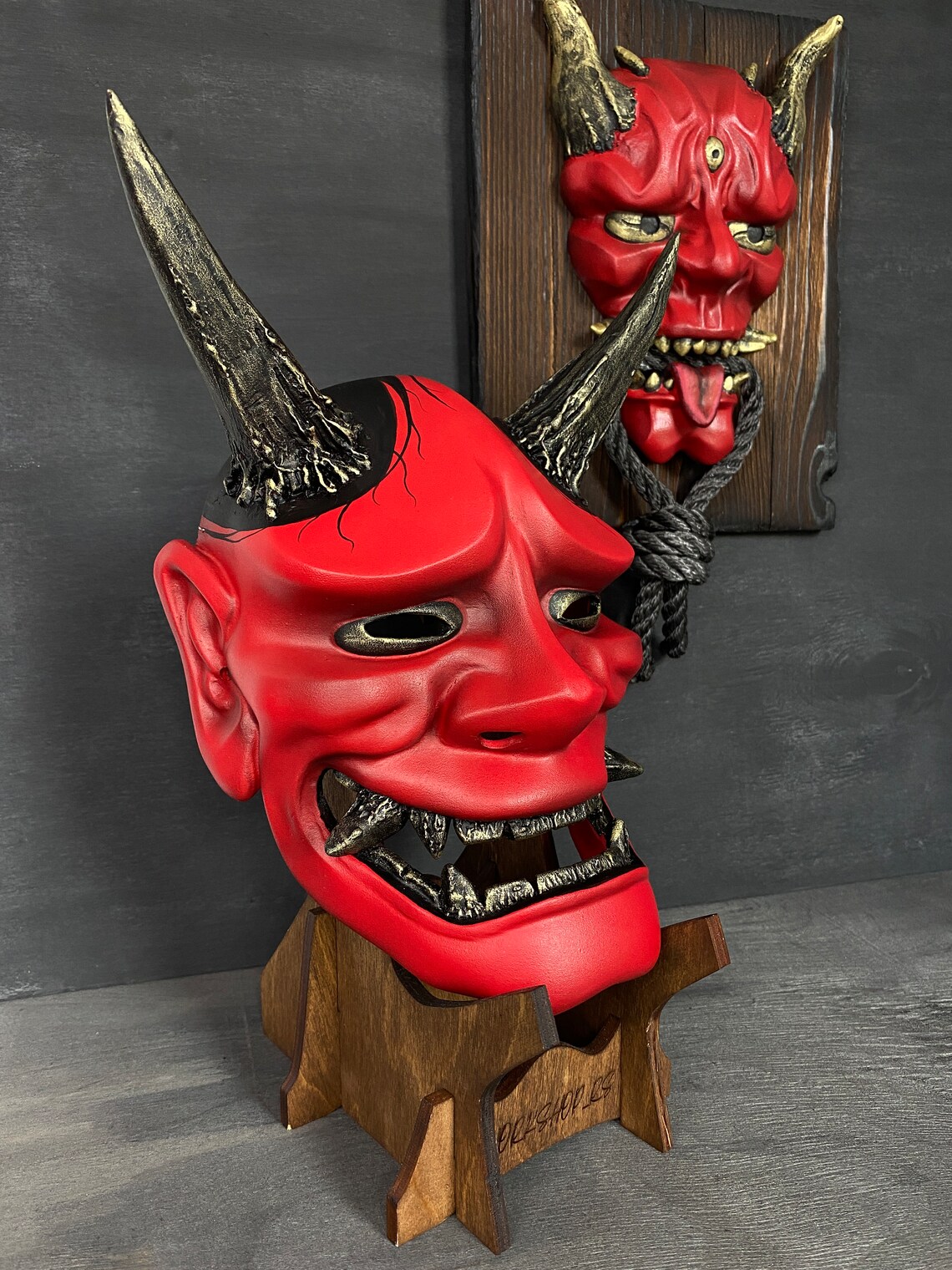 Red Hannya Mask, Japanese Hannya Mask Wear, Red and Gold Oni Mask ...