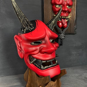 Red Hannya Mask, Japanese Hannya Mask Wear, Red and Gold Oni Mask ...