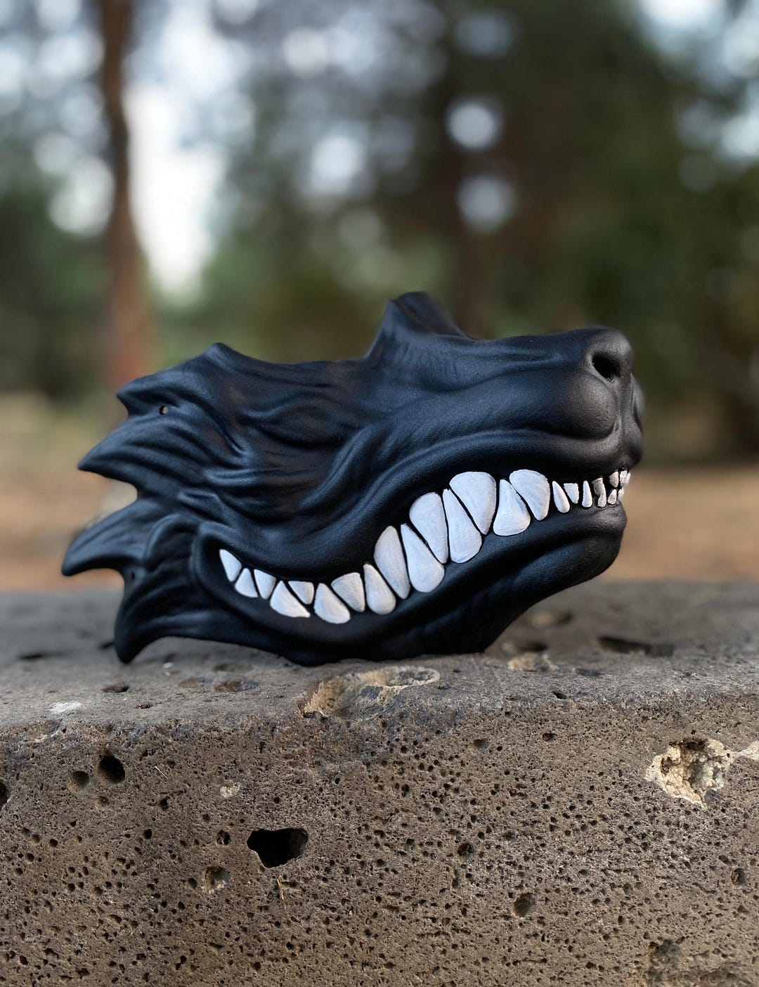 Samurai Wolf Mask Black, Wolf Half Face Mask Tsushima, Kitsune Half ...