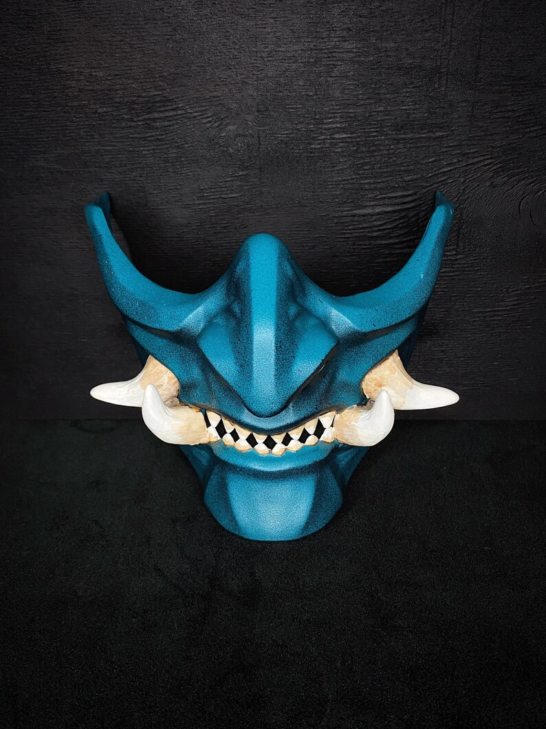 Blue Oni Half Face Wearable Mempo Mask Japanese Samurai - Etsy