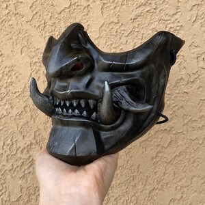Black Oni Half Mask Wearable Samurai Mempo Mask: Japanese Mask ...