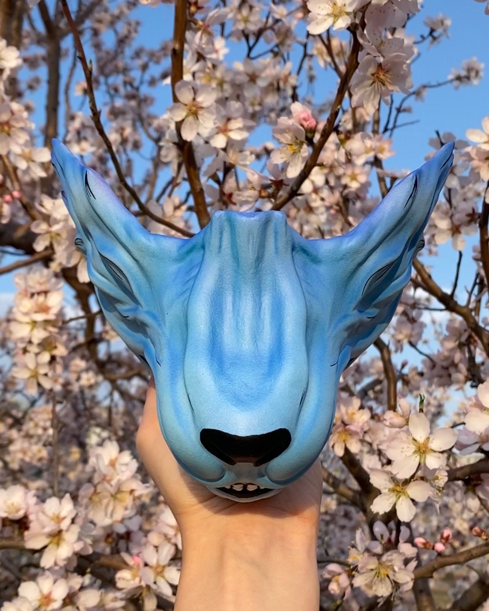 Japanese Kitsune Half Mask Blue Wolf Oni Half Mask Japanese - Etsy