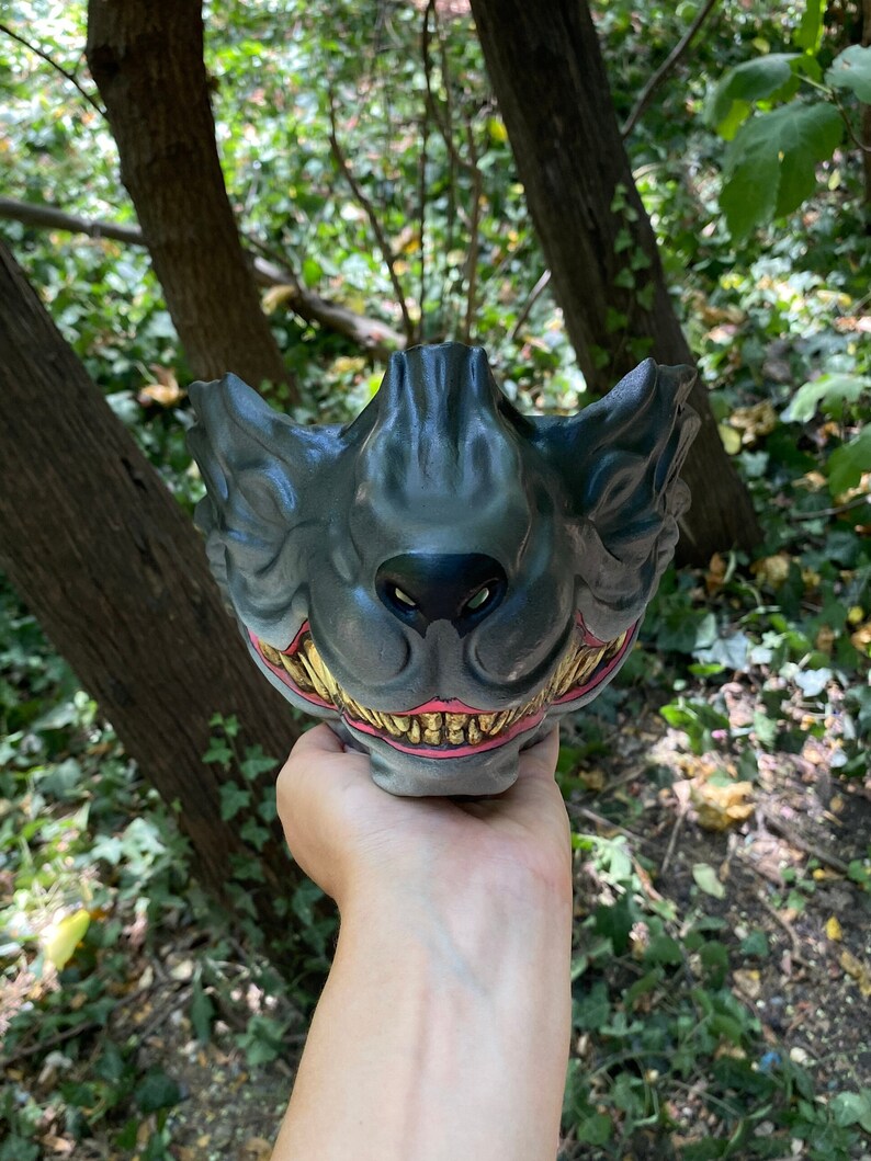Grey Wolf Half Mask, Kitsune Half Face Mask, Japanese Wolf Mask ...